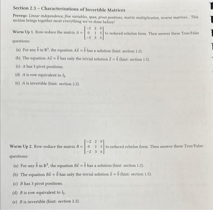 Solved Section 2.3 - Characterizations of Invertible | Chegg.com