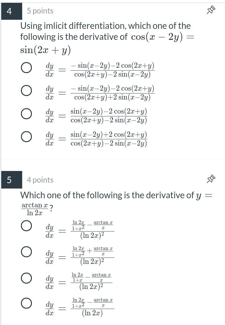 Solved 5 points dy dx Using imlicit differentiation, which | Chegg.com