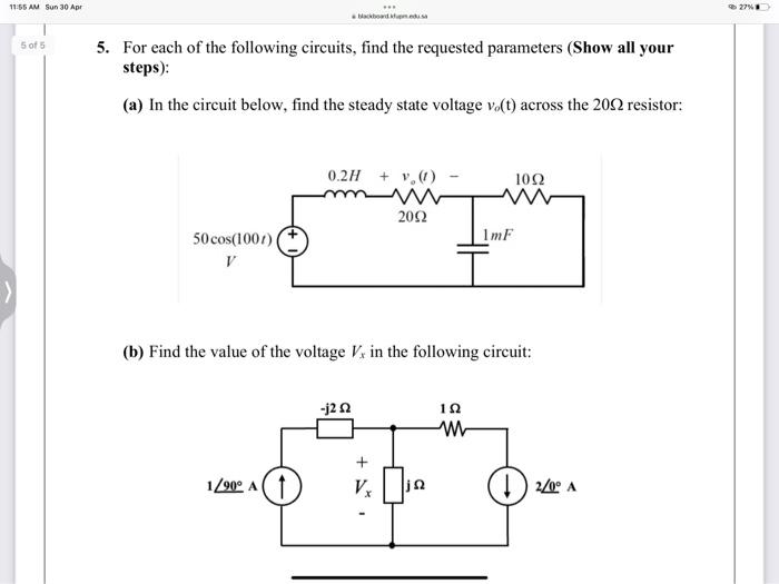 Solved 5. For each of the following circuits, find the | Chegg.com
