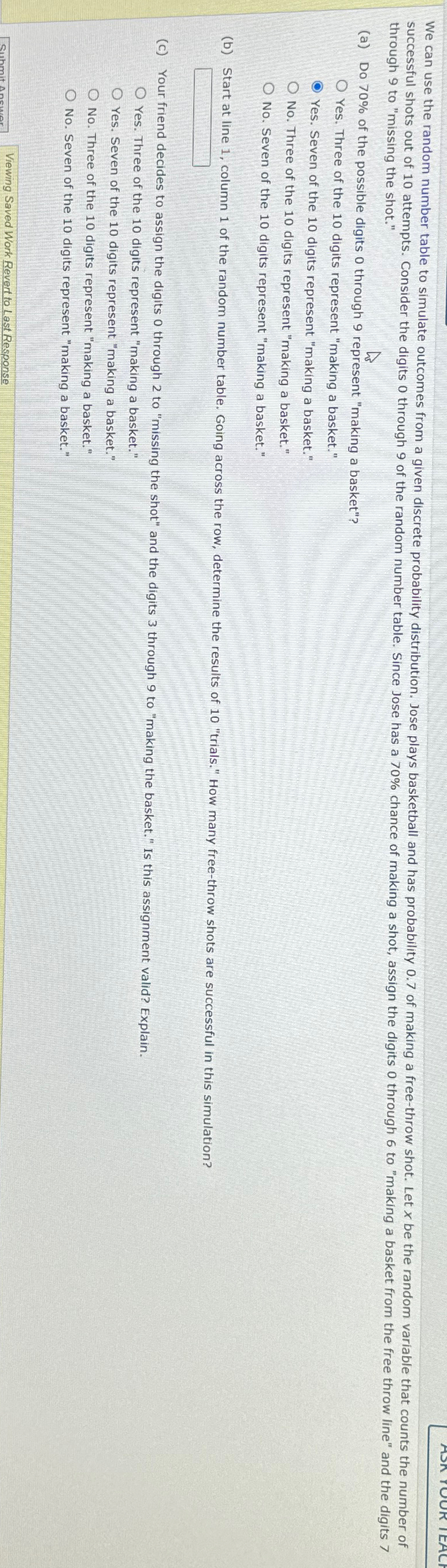 Solved We can use the random number tabke to simulate | Chegg.com