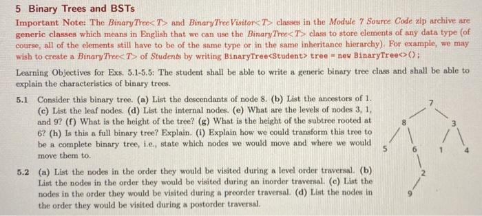 Solved 5 Binary Trees And Bsts Important Note The Binary 