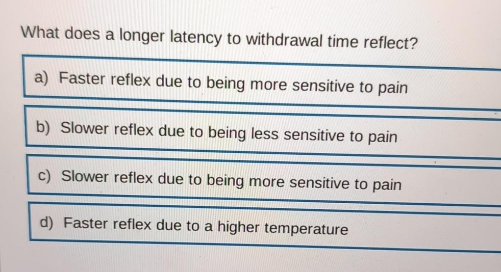 Solved What does a longer latency to withdrawal time | Chegg.com