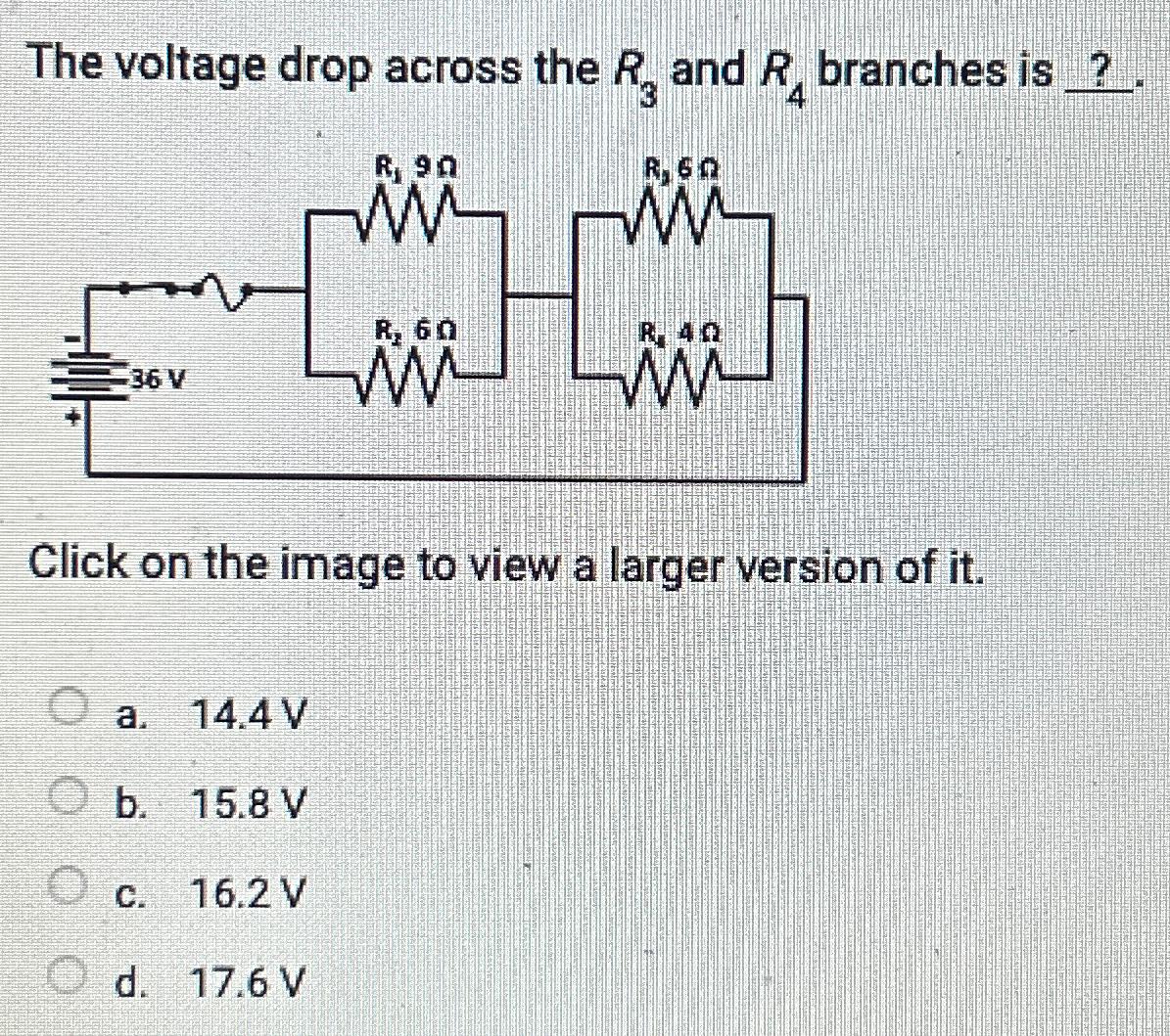 Solved The voltage drop across the R3 ﻿and R4 ﻿branches is | Chegg.com