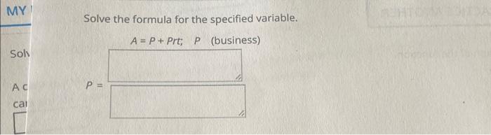 Solved Solve the formula for the specified variable. | Chegg.com