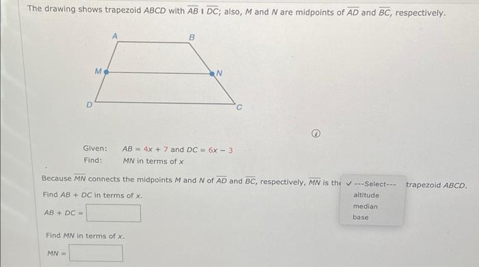 Solved The drawing shows trapezoid ABCD with AB I DC; also, | Chegg.com