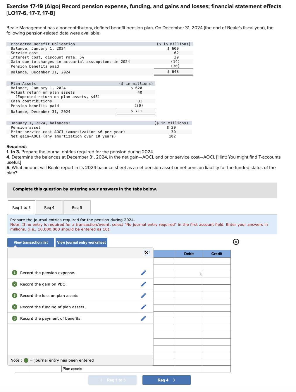 Solved Exercise 17-19 (Algo) ﻿Record pension expense, | Chegg.com