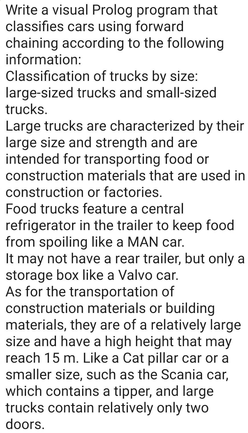 Write a visual Prolog program that classifies cars | Chegg.com