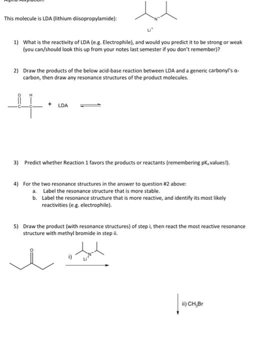 Solved This molecule is LDA (lithium disopropylamide): 1) | Chegg.com