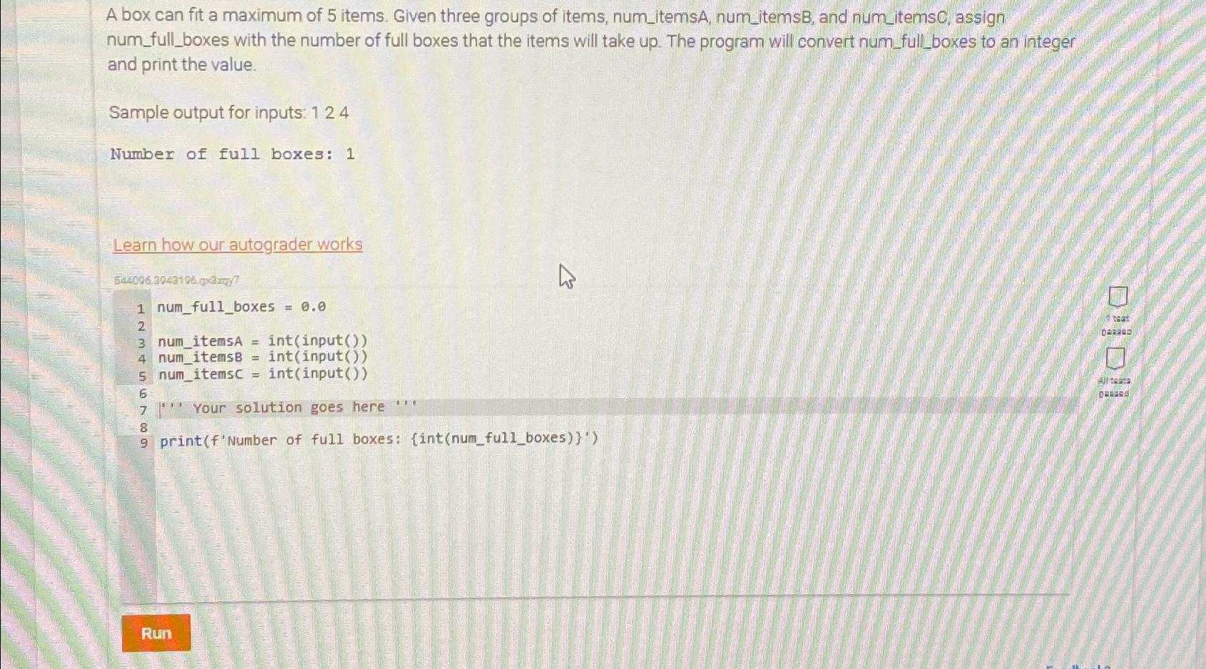 Solved A box can fit a maximum of 5 ﻿items. Given three | Chegg.com