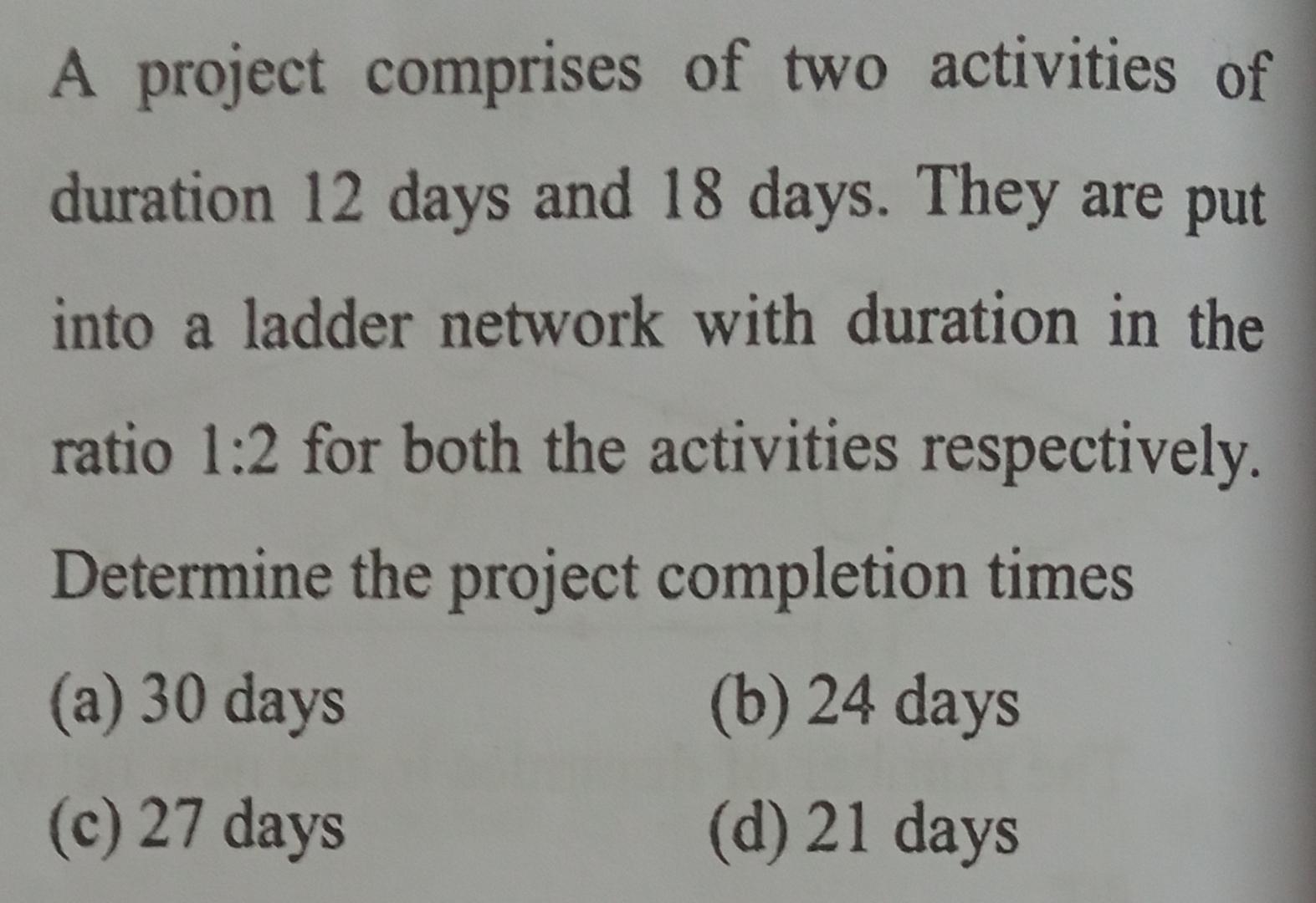Solved A project comprises of two activities of duration 12 | Chegg.com