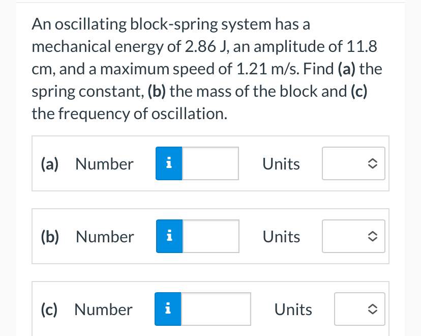 Solved An oscillating block-spring system has amechanical | Chegg.com