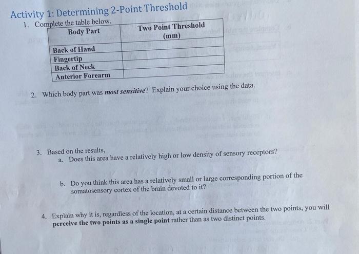 Solved Activity 1: Determining 2-Point Threshold 1. Complete | Chegg.com