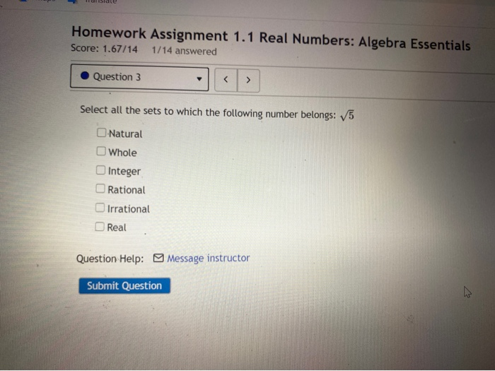 Solved Homework Assignment 1.1 Real Numbers: Algebra | Chegg.com