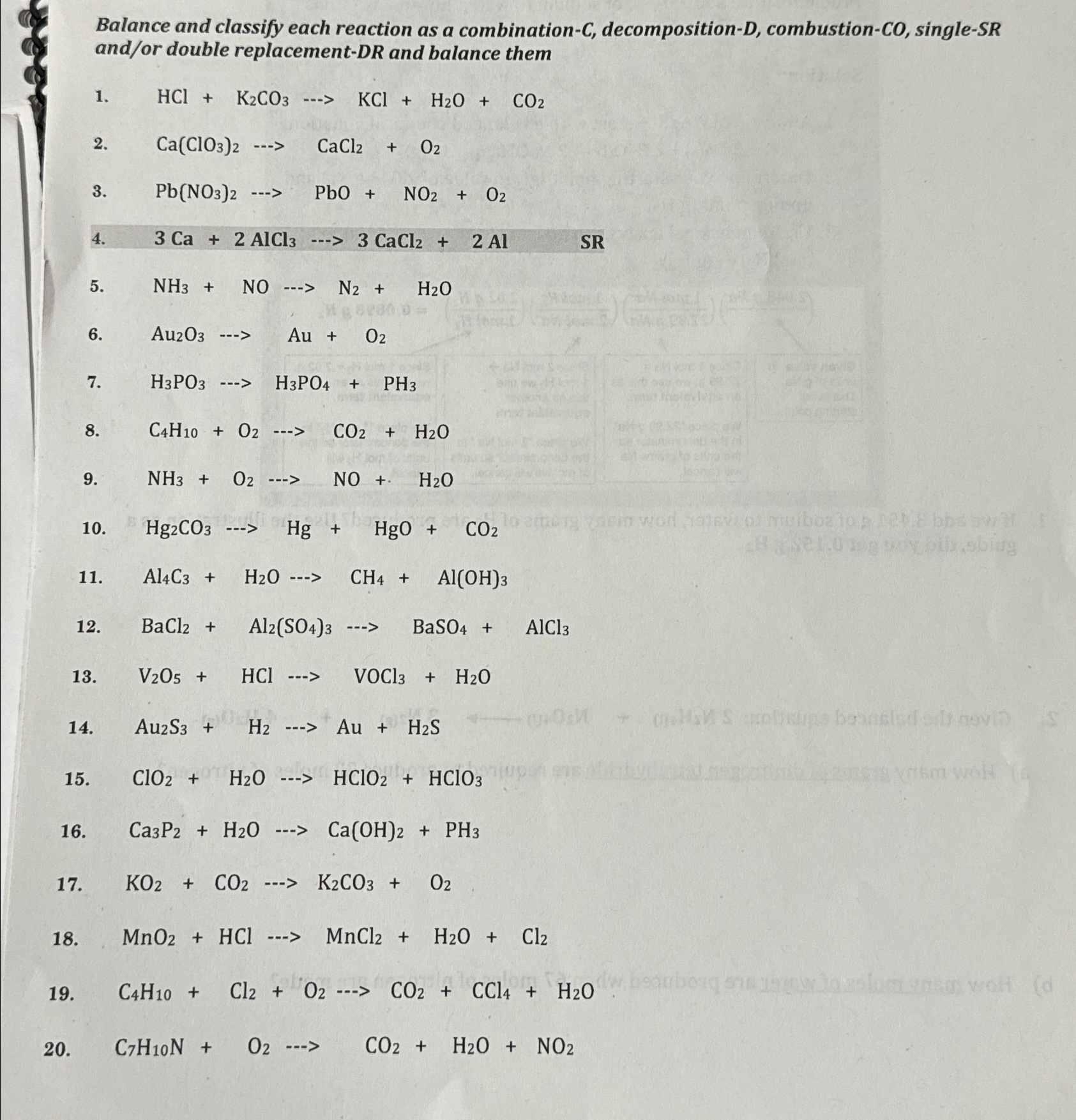 Solved Balance and classify each reaction as a | Chegg.com
