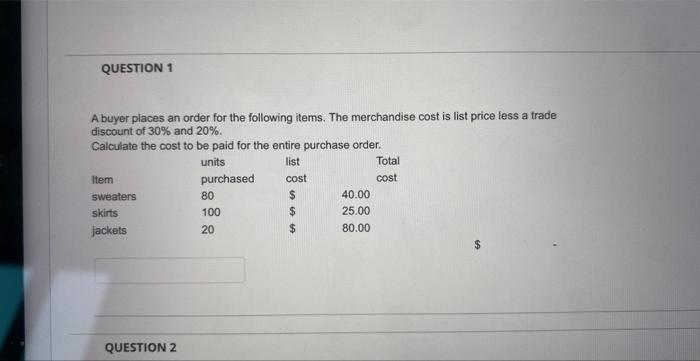 Solved A buyer places an order for the following items. The | Chegg.com