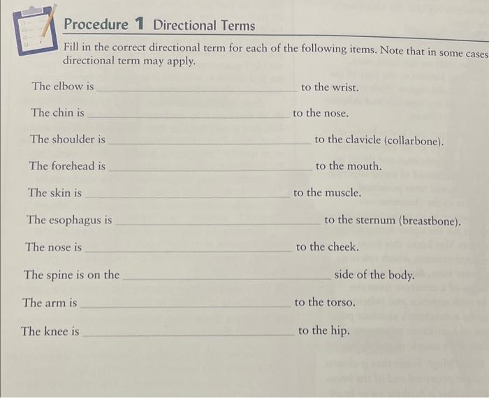 Solved Fill in the correct directional term for each of the | Chegg.com