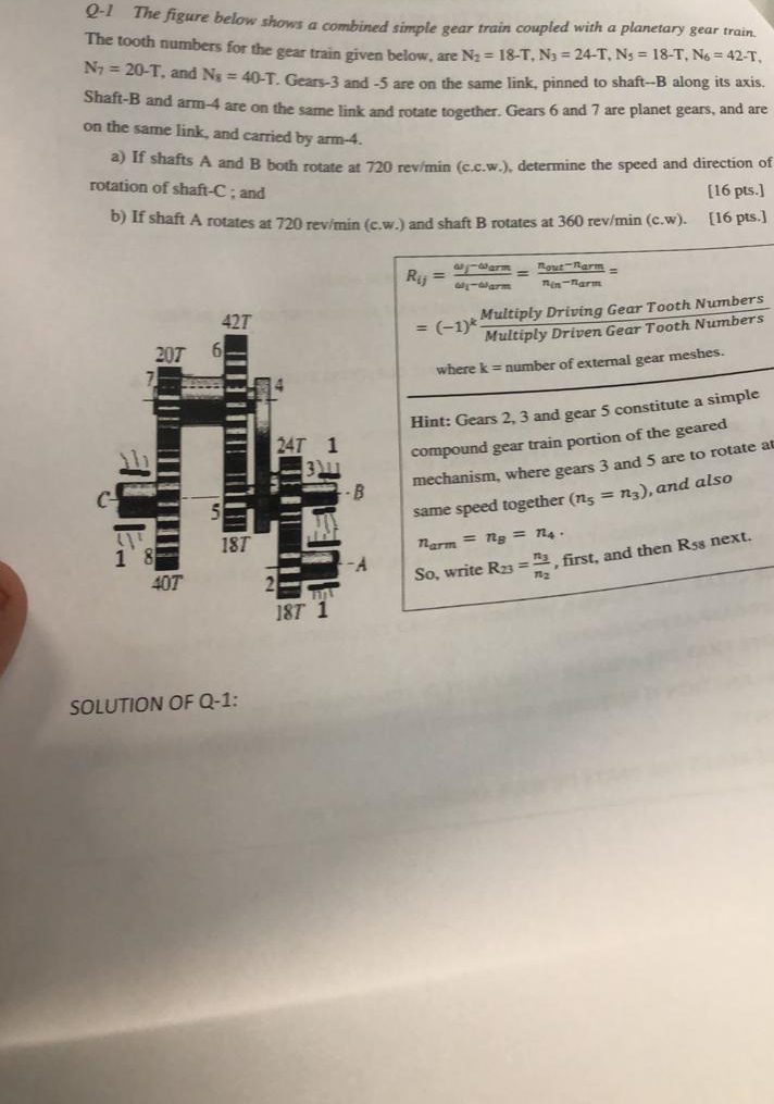 Q-1 ﻿The figure below shows a combined simple gear | Chegg.com