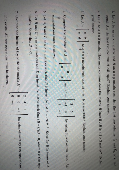 Solved 1. Let A be an m x n matrix and B an n xp matrix such | Chegg.com