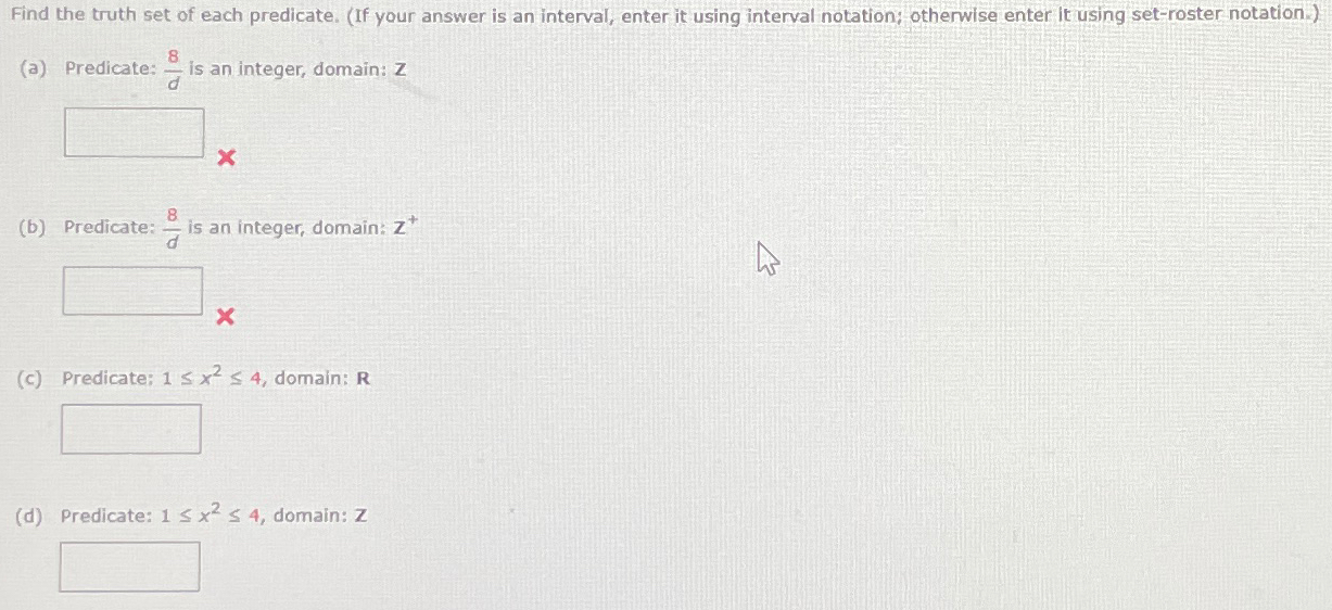 Solved Find the truth set of each predicate. (If your answer | Chegg.com