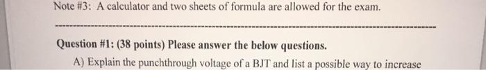 Solved Note #3: A calculator and two sheets of formula are | Chegg.com