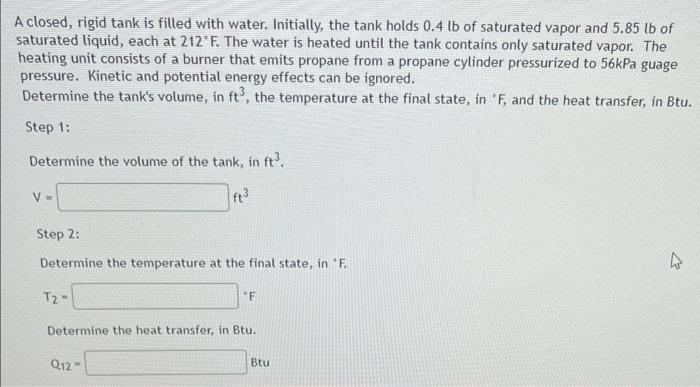 Solved A closed, rigid tank is filled with water. Initially, | Chegg.com