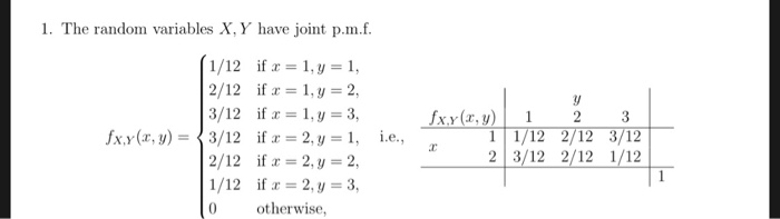 Solved 1. The random variables X, Y have joint p.m.f. fx.x | Chegg.com