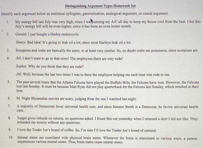 Distinguishing Argument Types Homework Set Identify | Chegg.com