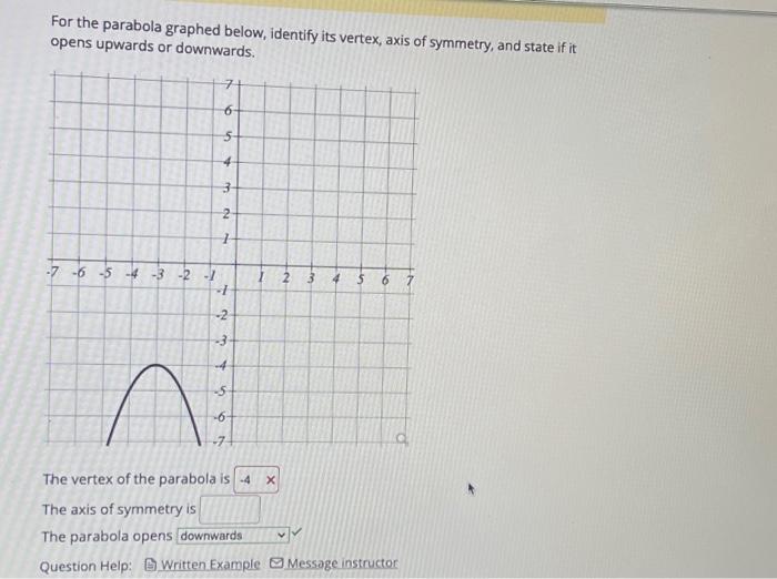 Solved For the parabola graphed below, identify its vertex, | Chegg.com