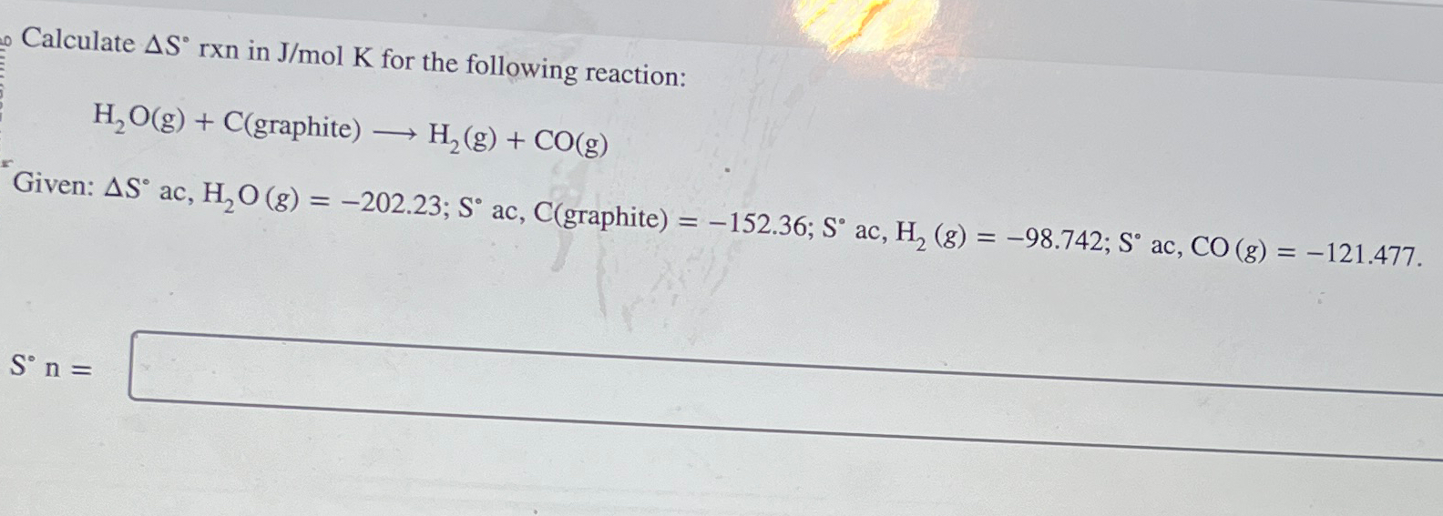 Solved Calculate Δs° ﻿rxn In Jmolk For The Following