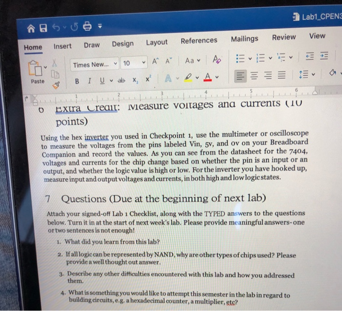 Lab1 CPEN Review View Mailings References Layout | Chegg.com