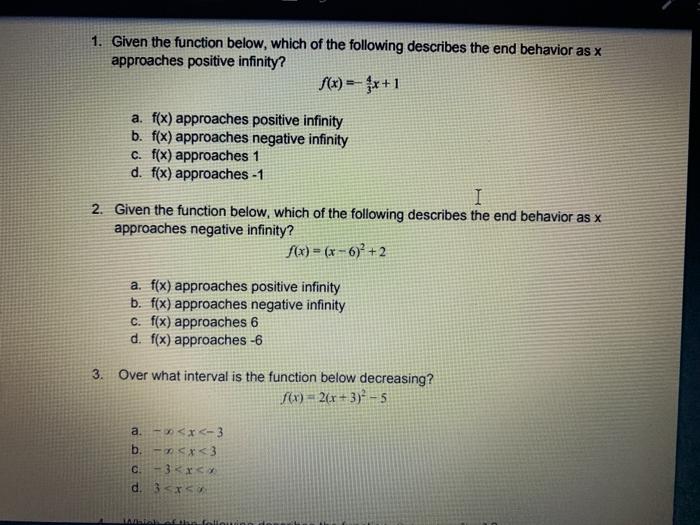 Solved 1. Given the function below, which of the following | Chegg.com