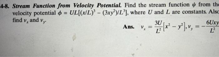 - -4-8. Stream Function from Velocity Potential. Find | Chegg.com