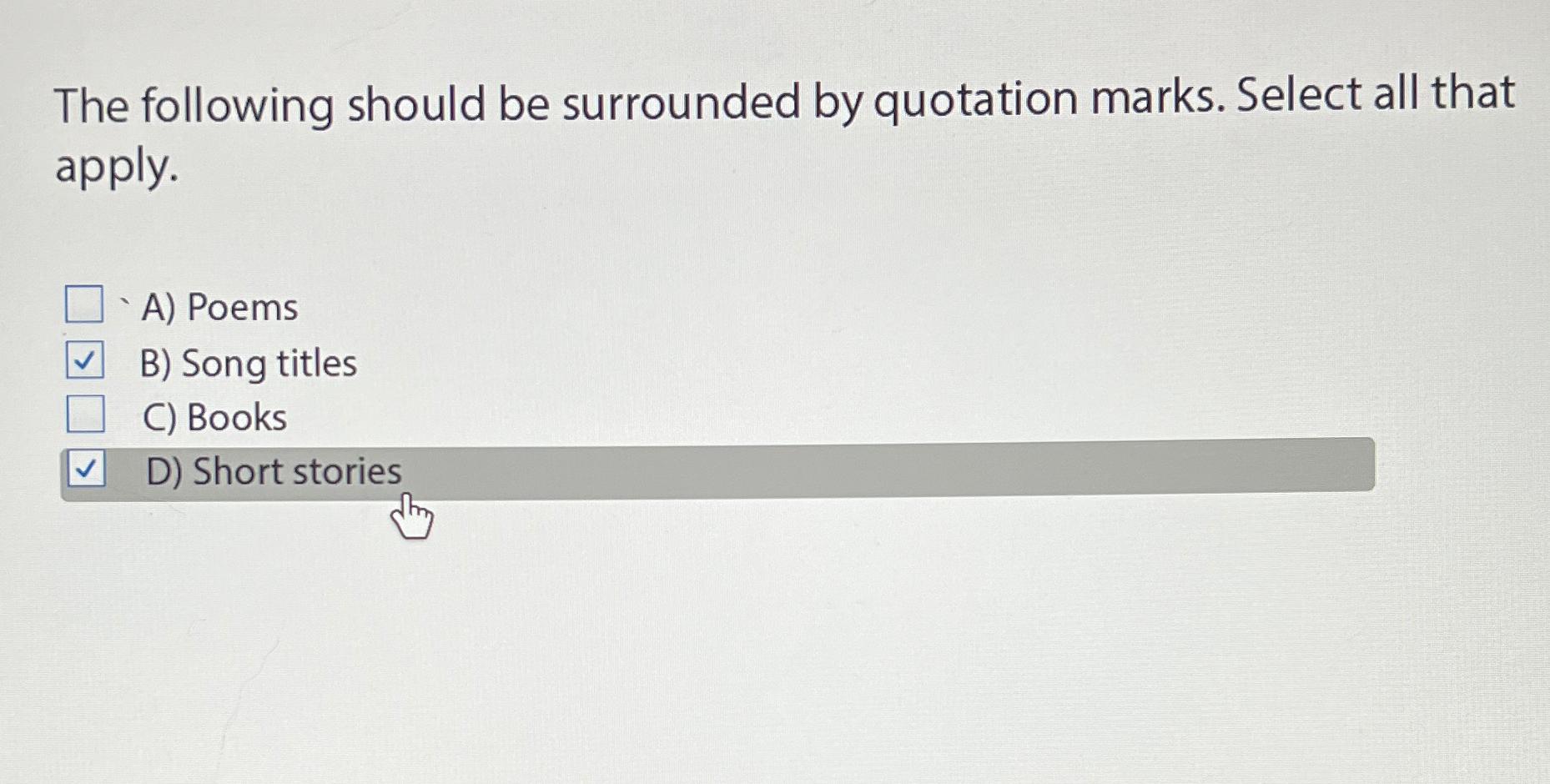 Solved The following should be surrounded by quotation | Chegg.com