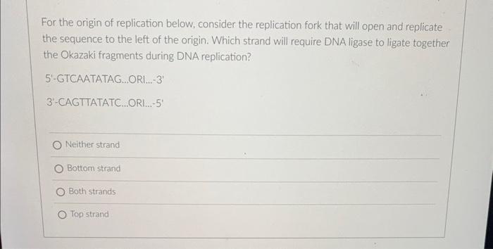 Solved For the origin of replication below, consider the | Chegg.com