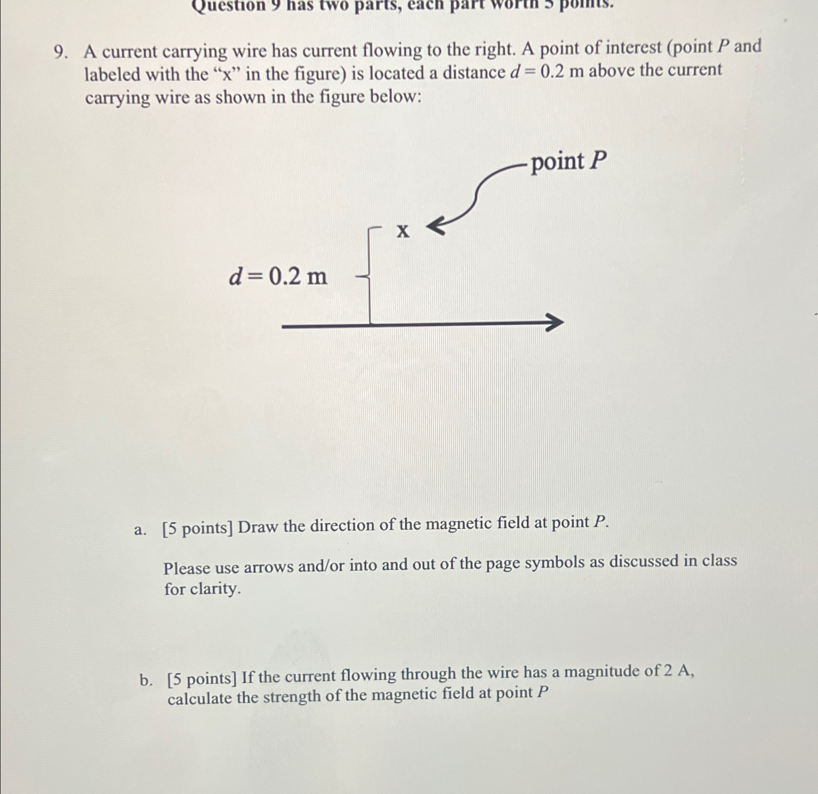 Solved A current carrying wire has current flowing to the | Chegg.com