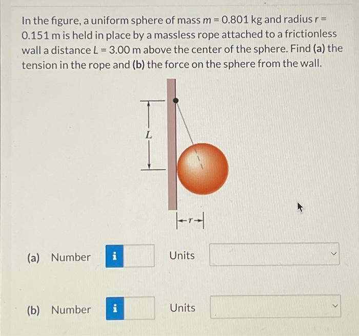Solved In the figure, a uniform sphere of mass m=0.801 kg | Chegg.com