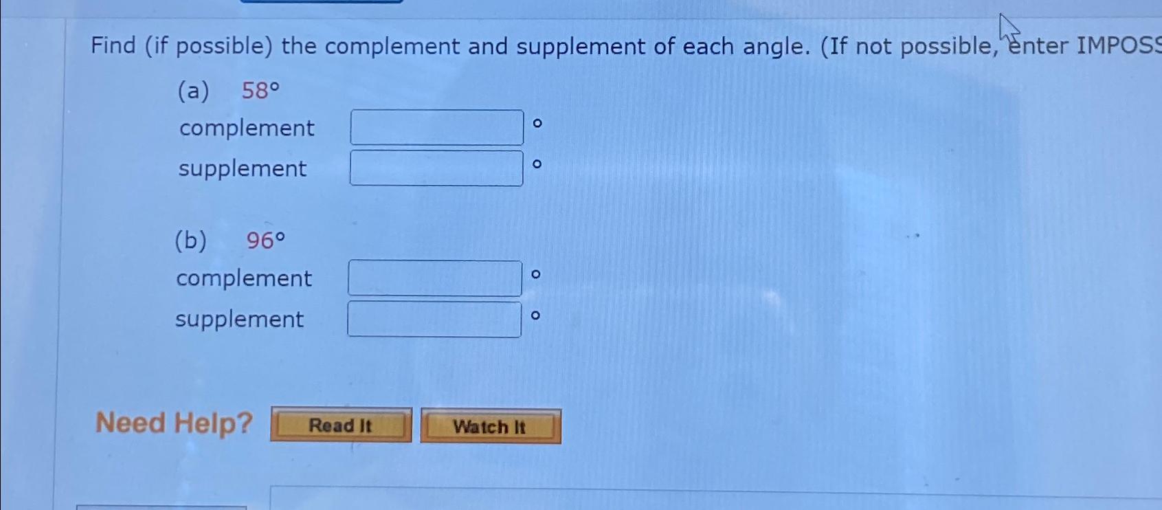 Solved Find (if possible) ﻿the complement and supplement of | Chegg.com