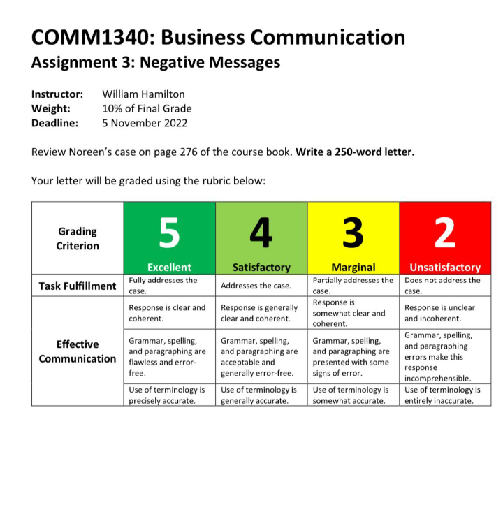 COMM1340: Business Communication Assignment 3: | Chegg.com