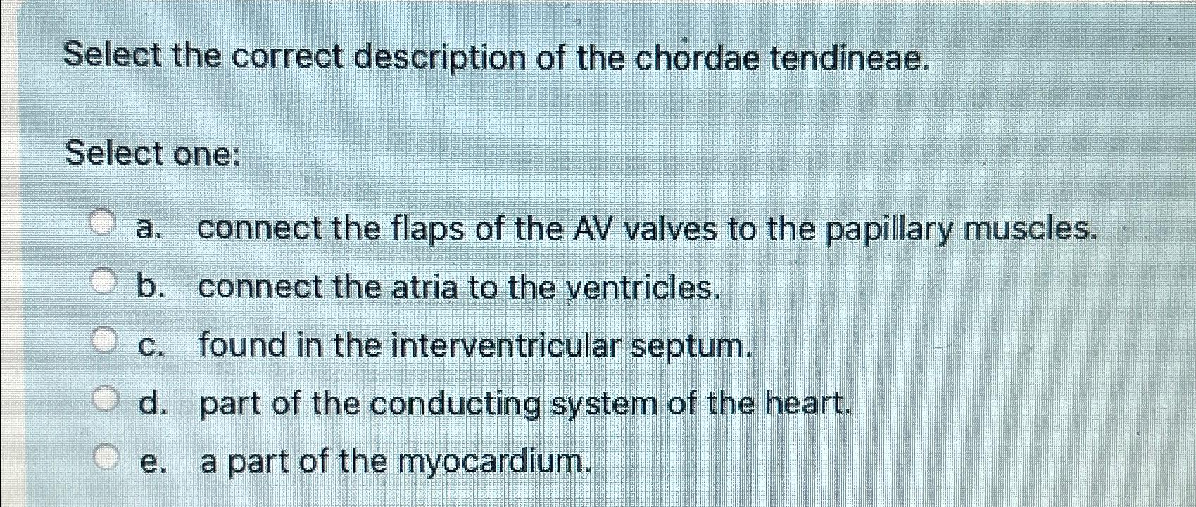 Solved Select the correct description of the chordae | Chegg.com