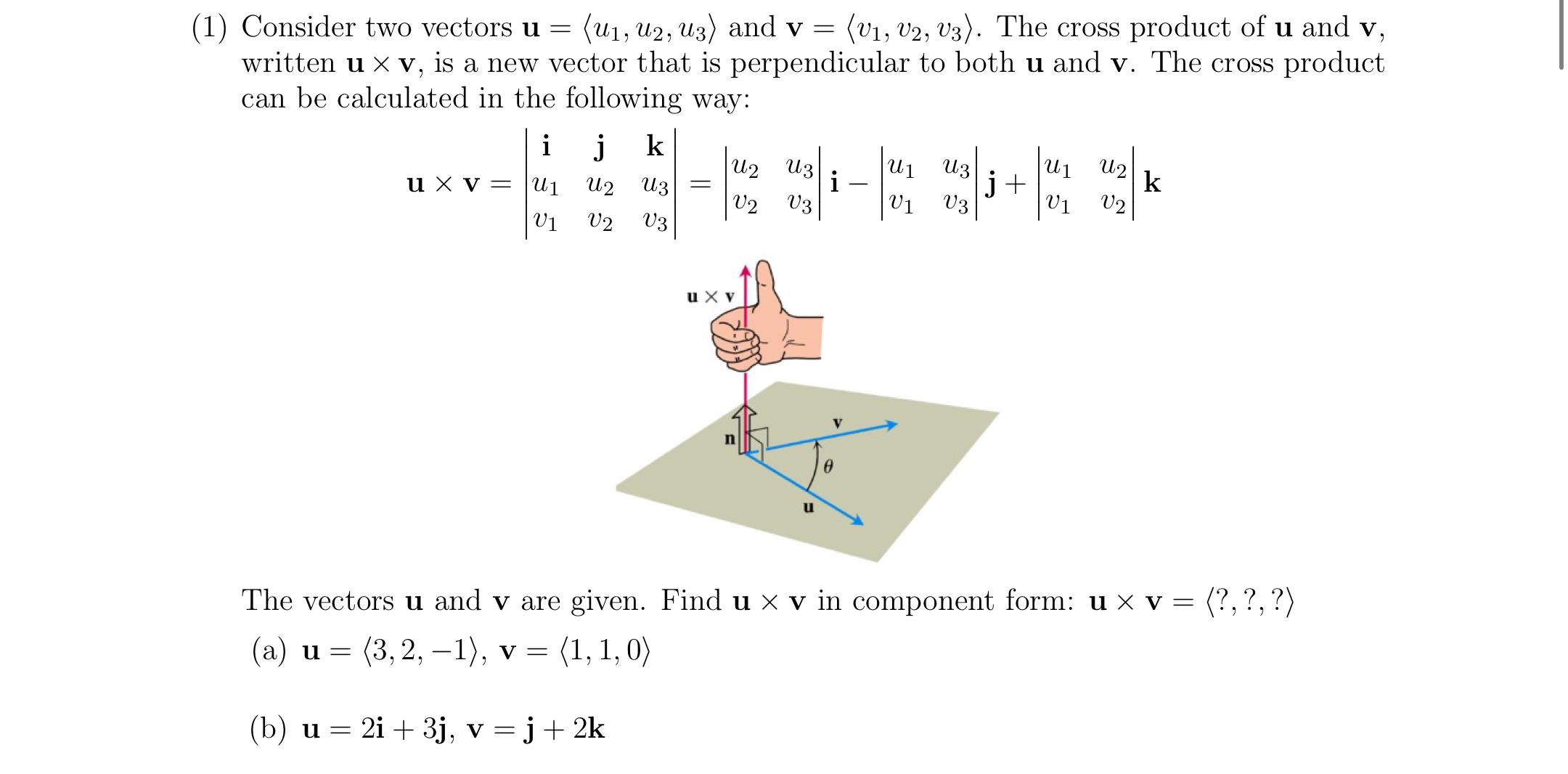 Solved (1) Consider two vectors u=(:u_(1),u_(2),u_(3):) and | Chegg.com