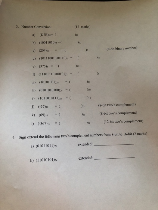 Solved 3. Number Conversion: (12 marks) a) (D7B)16( b) | Chegg.com