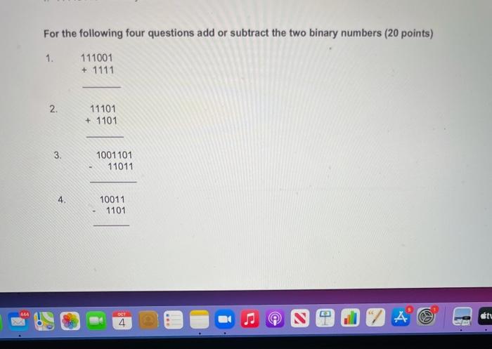 Solved For the following four questions add or subtract the | Chegg.com
