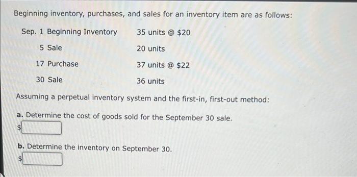 Solved Beginning inventory, purchases, and sales for an | Chegg.com