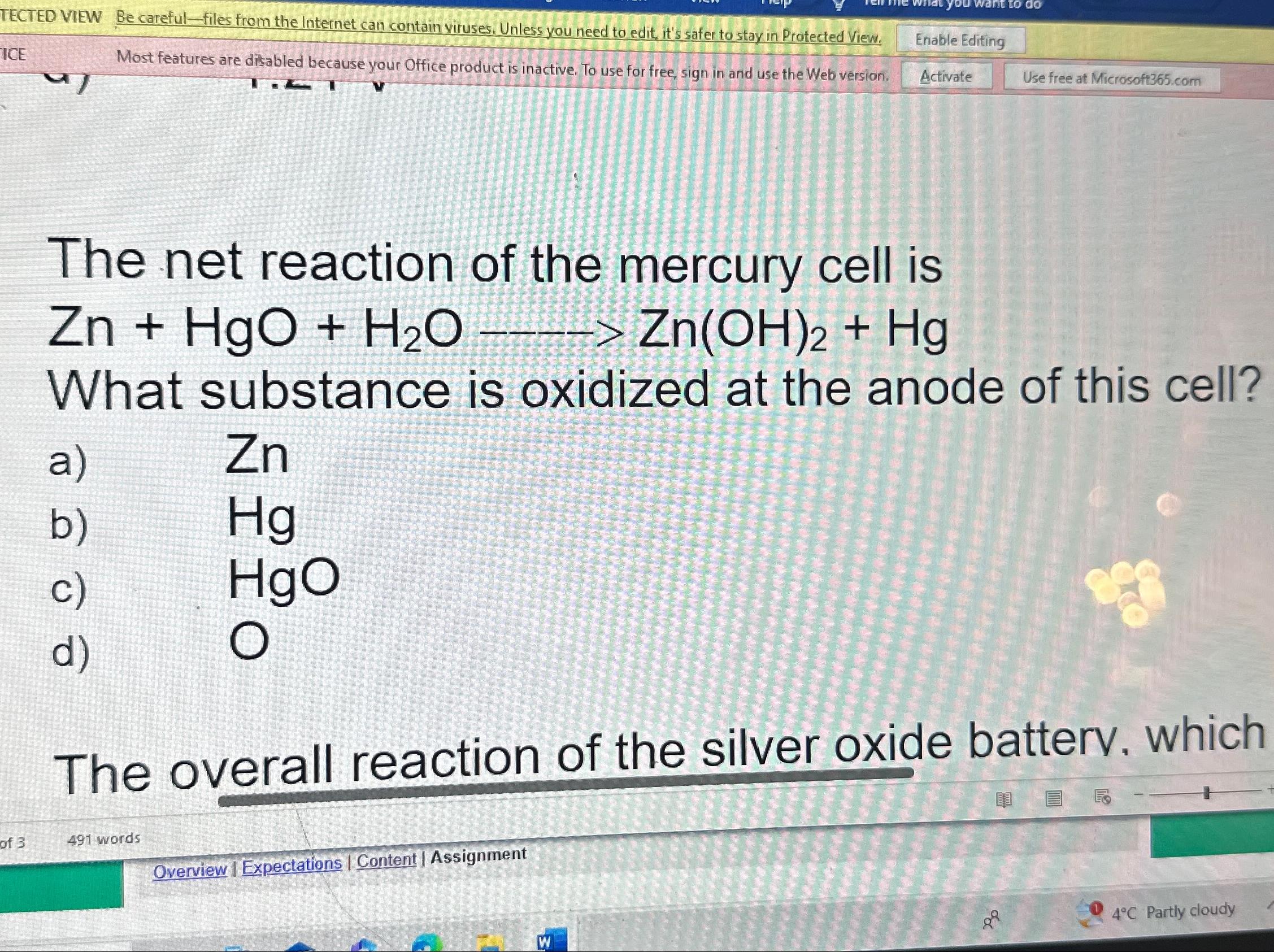 Solved The net reaction of the mercury cell is | Chegg.com