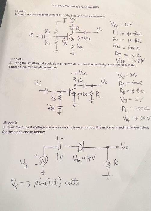 Solved 35 peints 1. Determine the collecter current ich of | Chegg.com