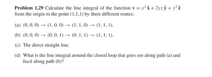 Solved Problem 1.29 Calculate the line integral of the | Chegg.com