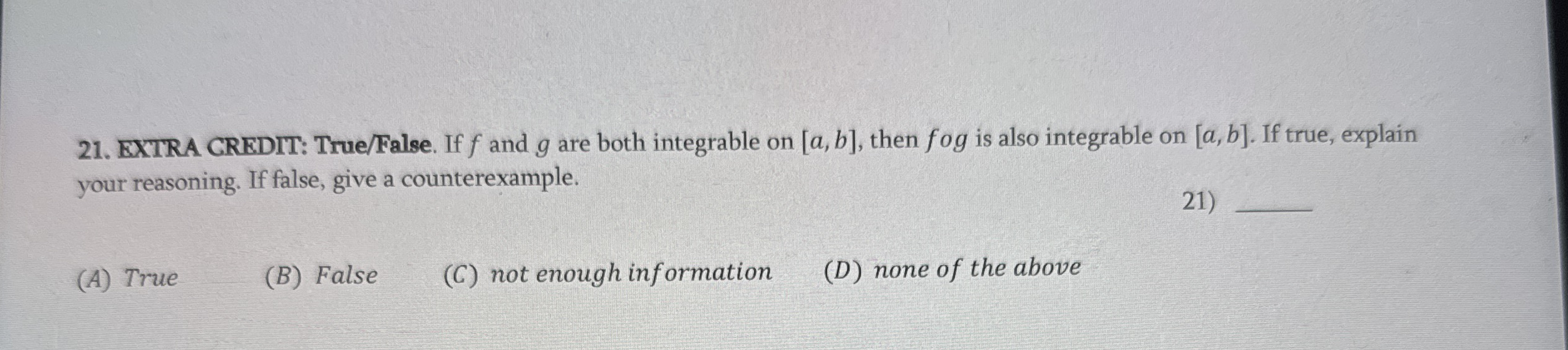Solved EXIRA CREDIT: True/False. ﻿If f ﻿and g ﻿are both | Chegg.com