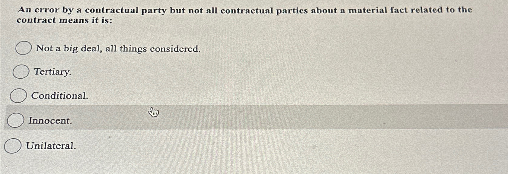 Solved An error by a contractual party but not all | Chegg.com