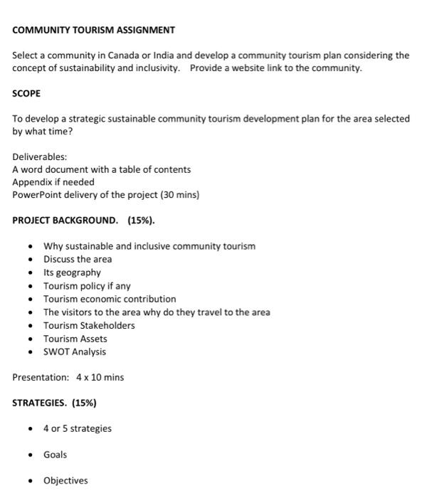Solved COMMUNITY TOURISM ASSIGNMENT Select a community in | Chegg.com