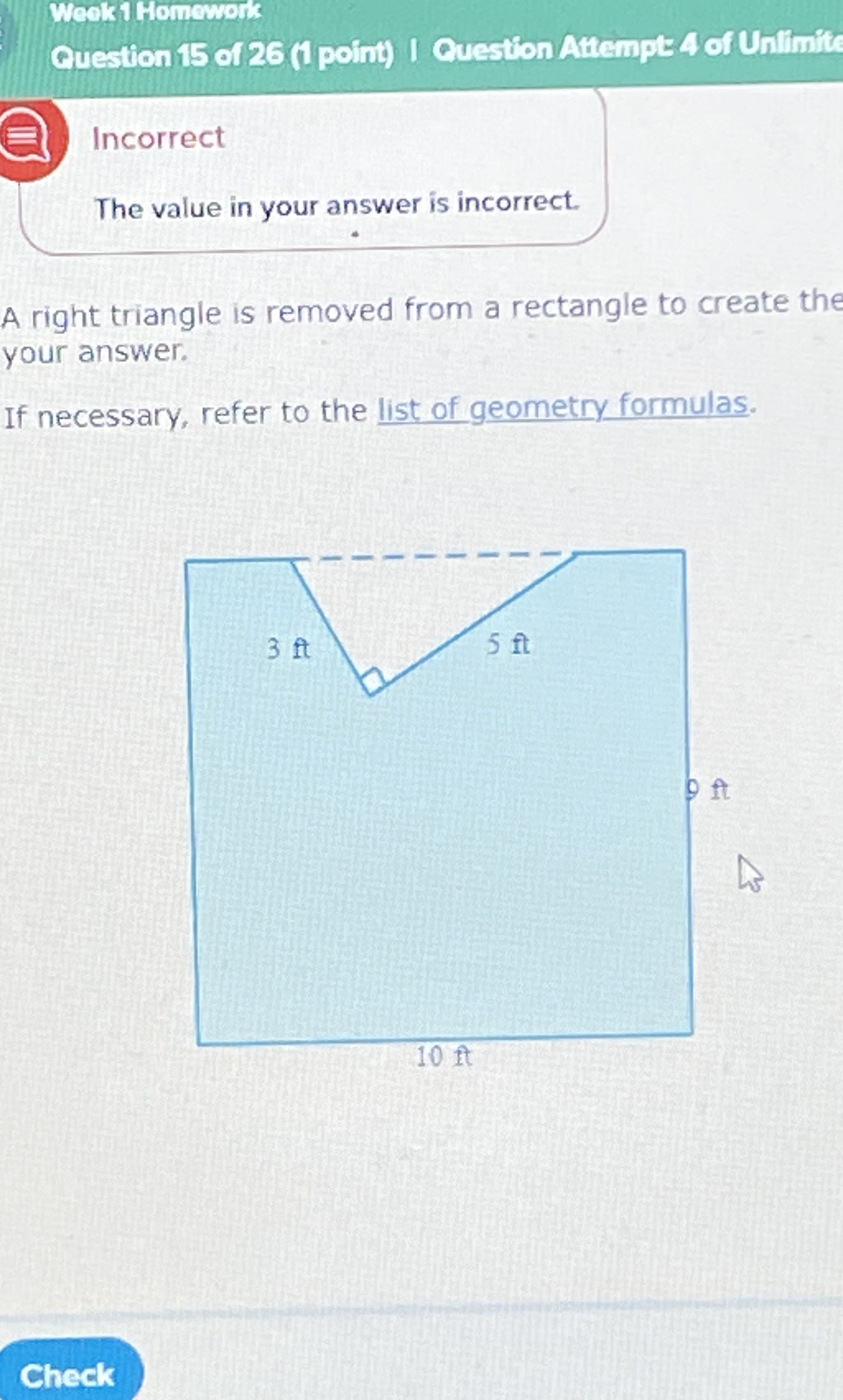 Solved W right triangle is removed from a rectangle to | Chegg.com
